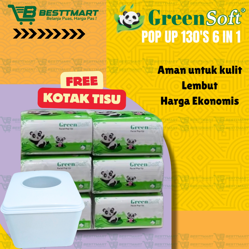 Jual Tisu Green Soft Facial Pop Up 130 sheet 2ply halus[Isi 6pc + Kotak ...