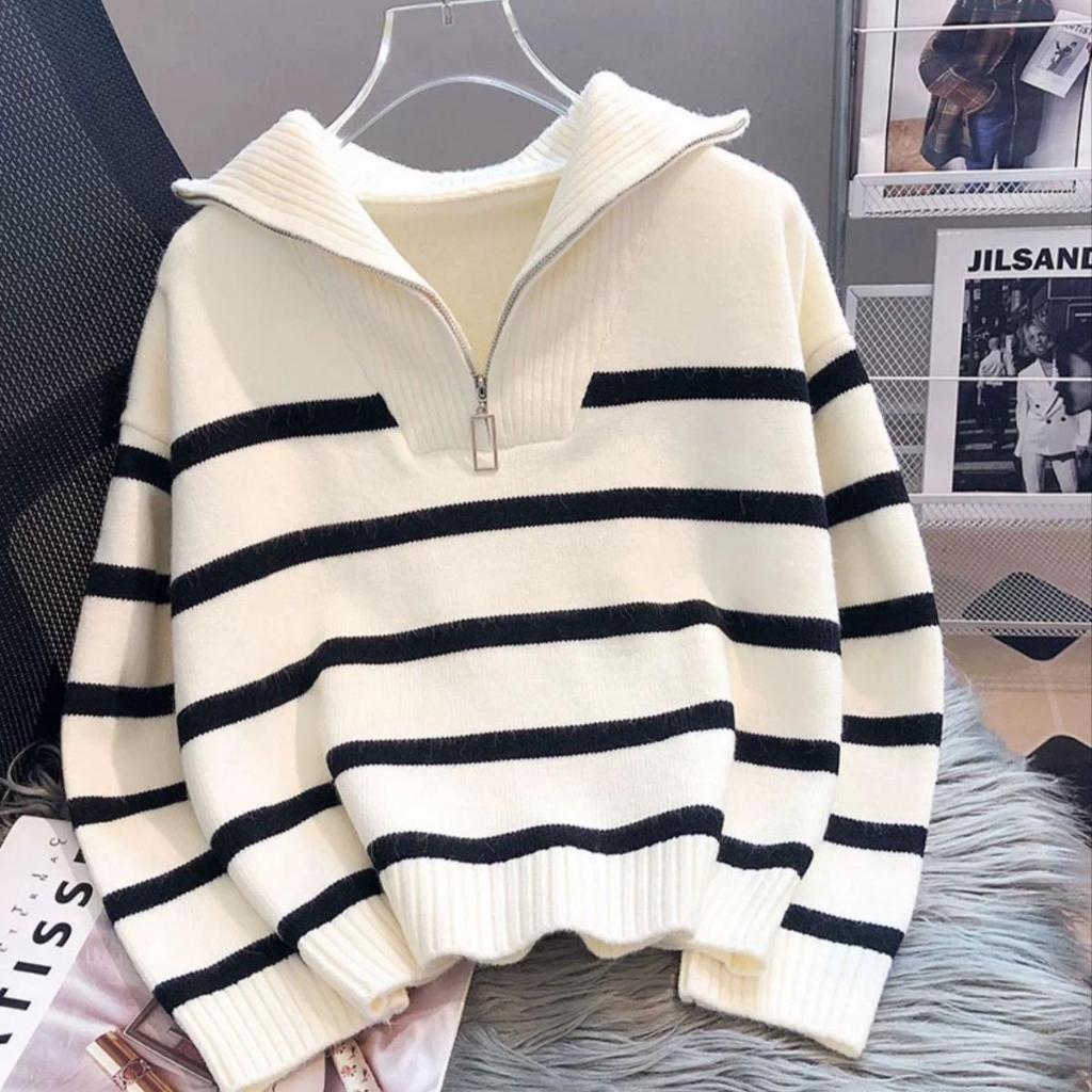 Jual Sweater Turtleneck Rajut Stripe Long Sleeves 5930 Knitwear Garis ...