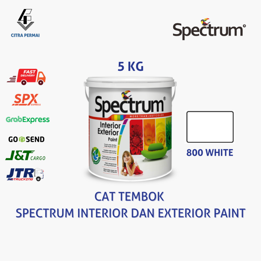 Jual CAT TEMBOK SPECTRUM INTERIOR AND EXTERIOR PAINT (WHITE 800) - 5KG ...