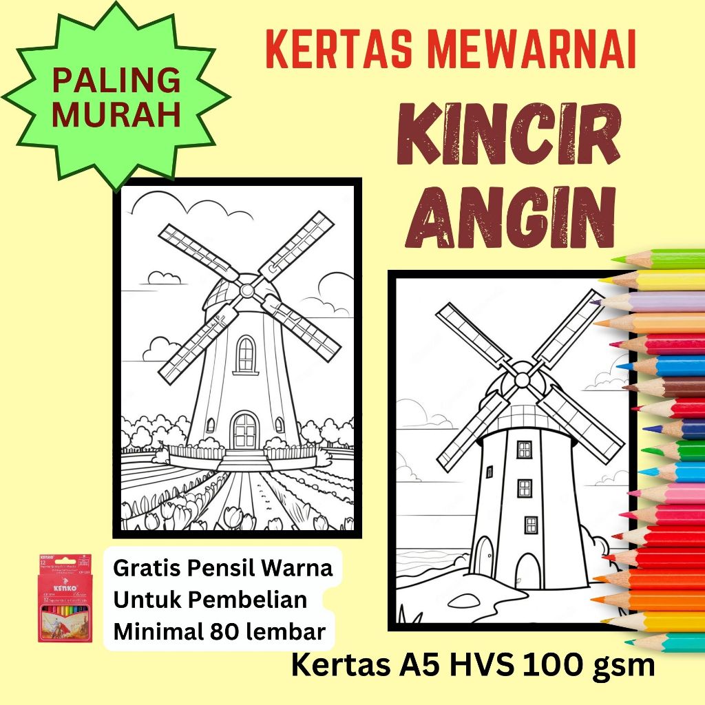 Jual Kertas Mewarnai / KINCIR ANGIN / Buku Gambar Mewarnai Ukuran A5 ...