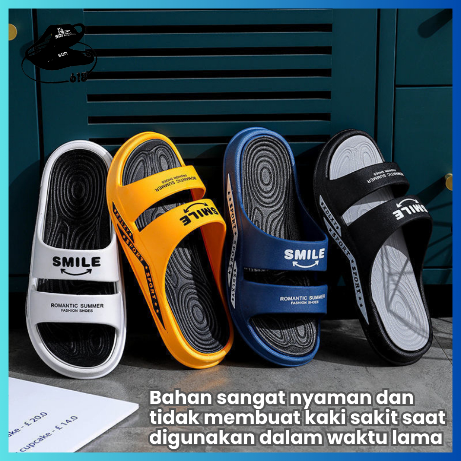 Jual Sandal Pria Wanita 2315 Smile Sendal Sloop Rumah Bahan PVC Anti ...