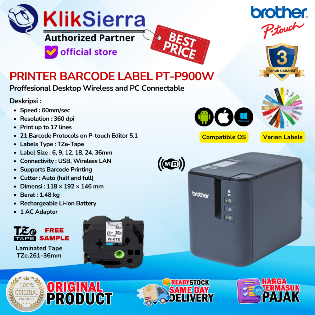 Jual BROTHER PT-P900W PTouch Printer Label Barcode PTP900W For Asset ...
