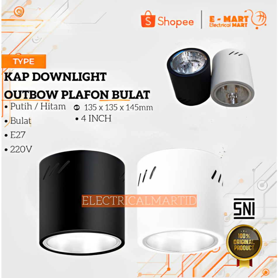 Jual DOWNLIGHT OB BULAT 4” Hitam PUTIH DOWNLIGHT LAMPU TEMPEL 4 ...