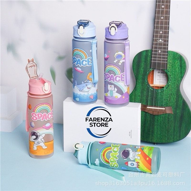 Jual Botol Minum Tali Portable Bening Rainbow Astronot 650ml | Shopee ...
