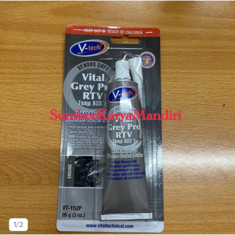 Jual V-Tech Vital Grey Pro RTV Temp. 625•F Silicone Gasket Maker VT-152P (85g) | Shopee Indonesia