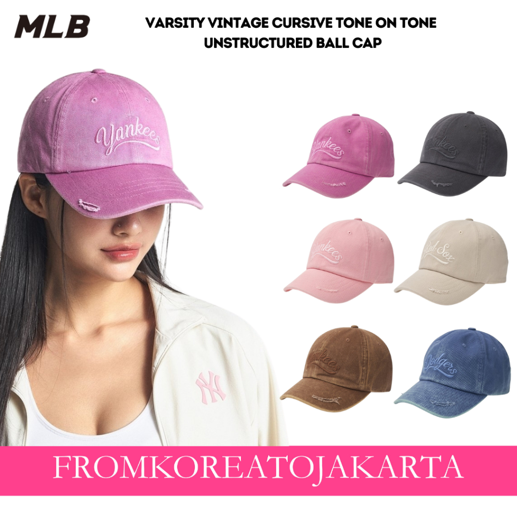 Jual MLB Varsity Vintage Cursive Tone On Tone Unstructured Ball Cap | Shopee Indonesia