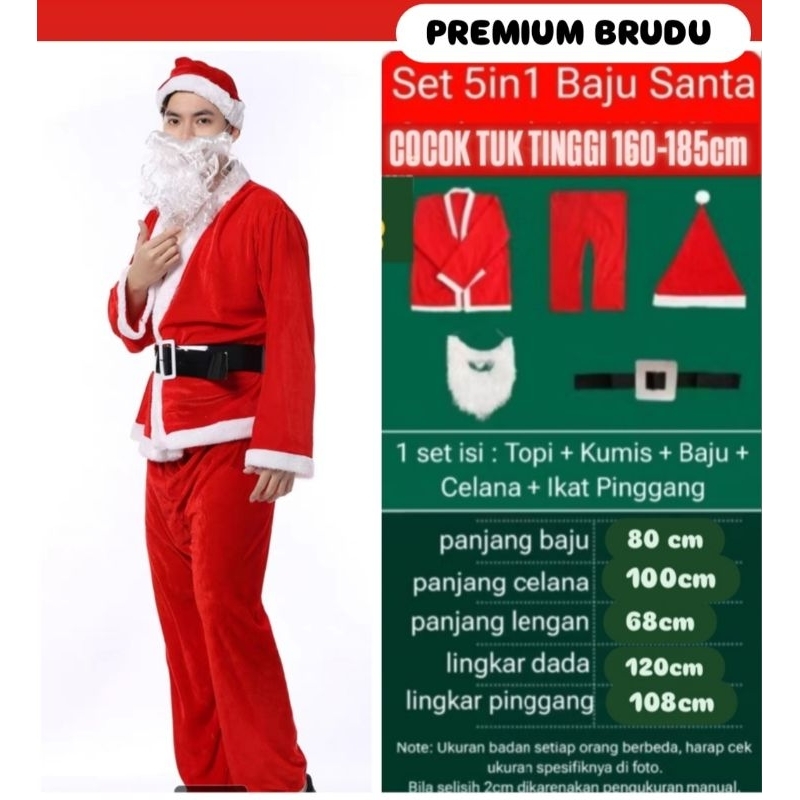 Jual KOSTUM BAJU NATAL SANTA CLAUS DEWASA 5IN 1/CEWEK/ANAK COW-CEW ...