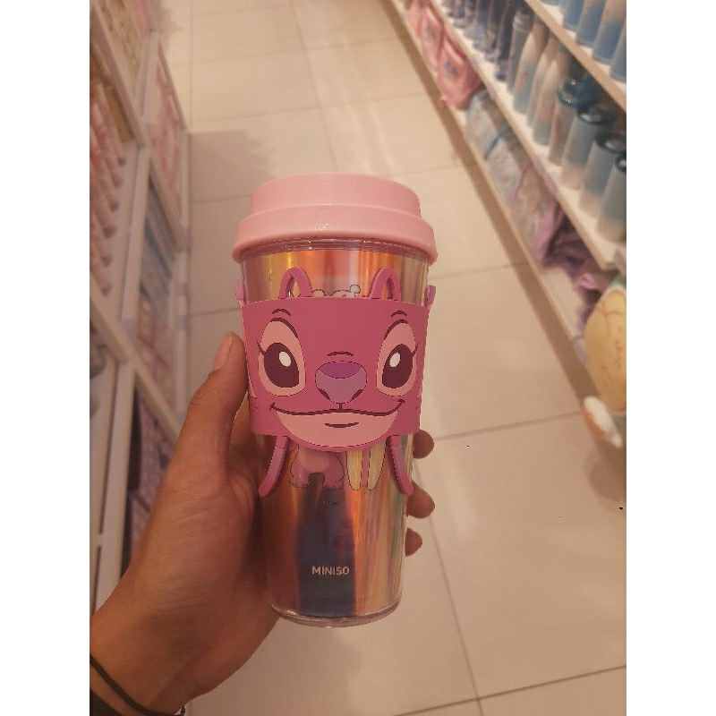 Jual miniso pink stitch thumbler botol minum 420ml | Shopee Indonesia