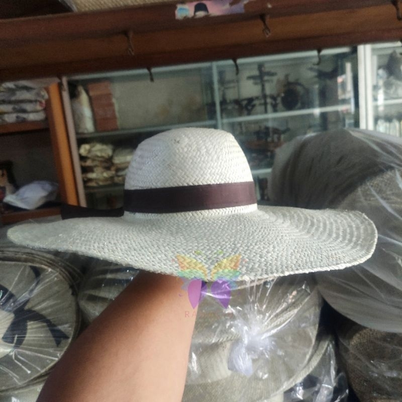 Jual TOPI PANTAI WANITA ANYAMAN PANDAN PET LEBAR MOTIF PITA TOPI PANDAN ...