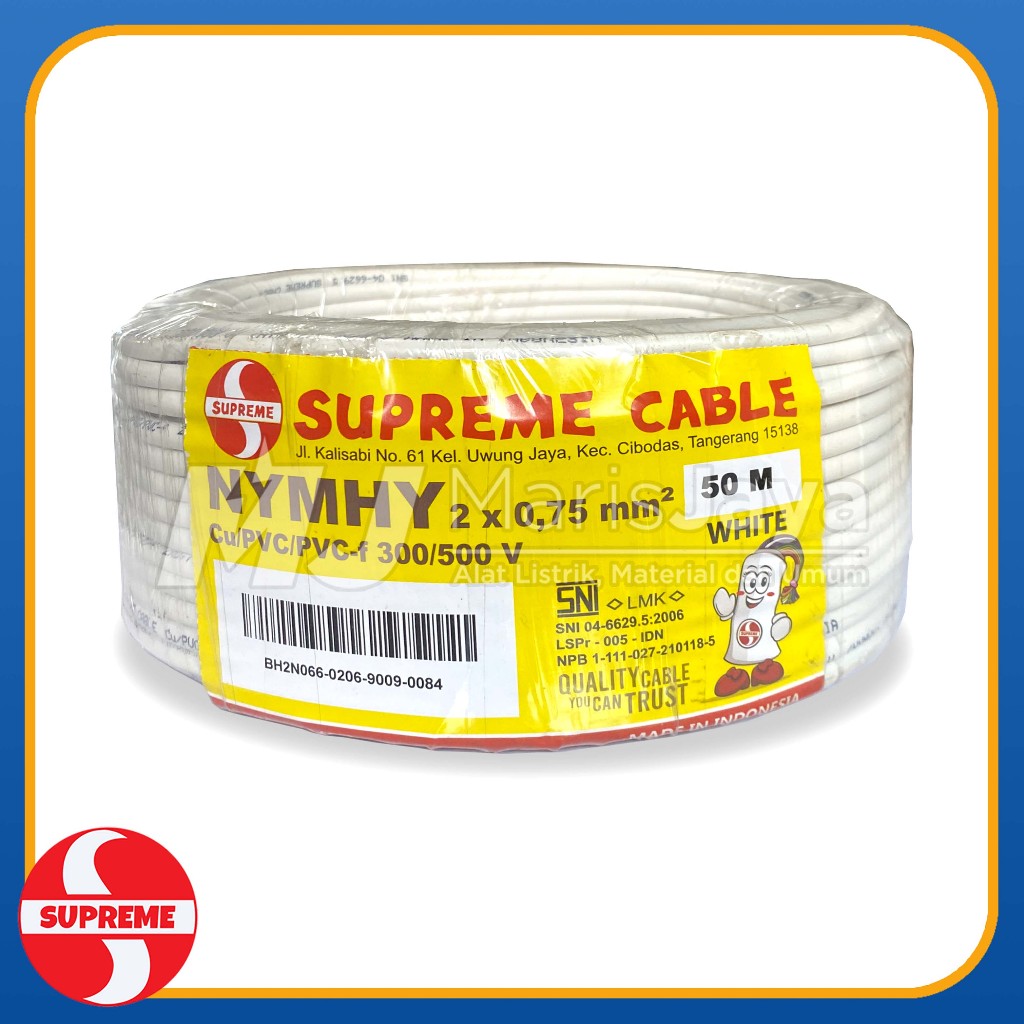 Jual Kabel Serabut SUPREME NYMHY 2x0,75 2x0.75 mm² 50 meter PUTIH (PER ROLL) | Shopee Indonesia