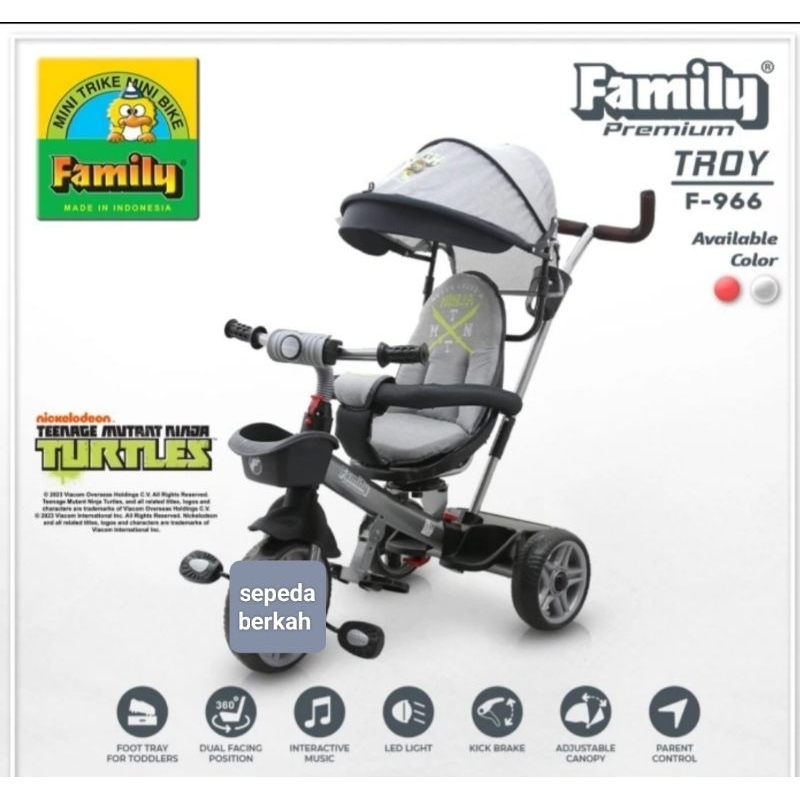 Jual sepeda anak roda tiga stroller family 966 premium troy bangku dua ...