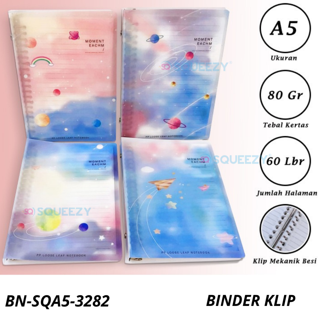 Jual Binder Notebook Squeezy A5 isi 60 Lembar / Notebook Binder Fancy ...
