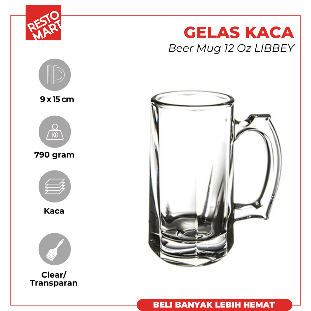 Jual Gelas Kaca 354 ml / Beer Mug 12 oz LIBBEY Kaca (2063050)(F4 ...