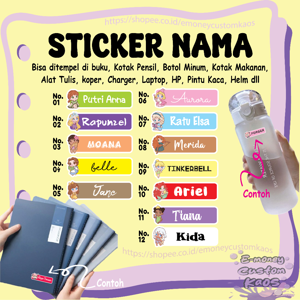 Jual STICKER LABEL NAMA PRINCES DISNEY FROZEN RAPUNZEL STIKER CUSTOM ...