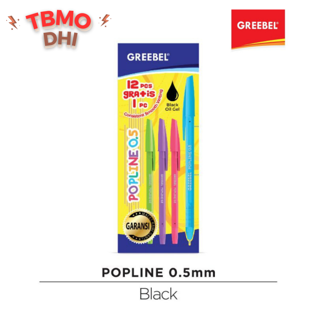 Jual GREEBEL Pulpen Ballpoint Popline 0.5 Hitam / Pulpen Greebel / Pena ...