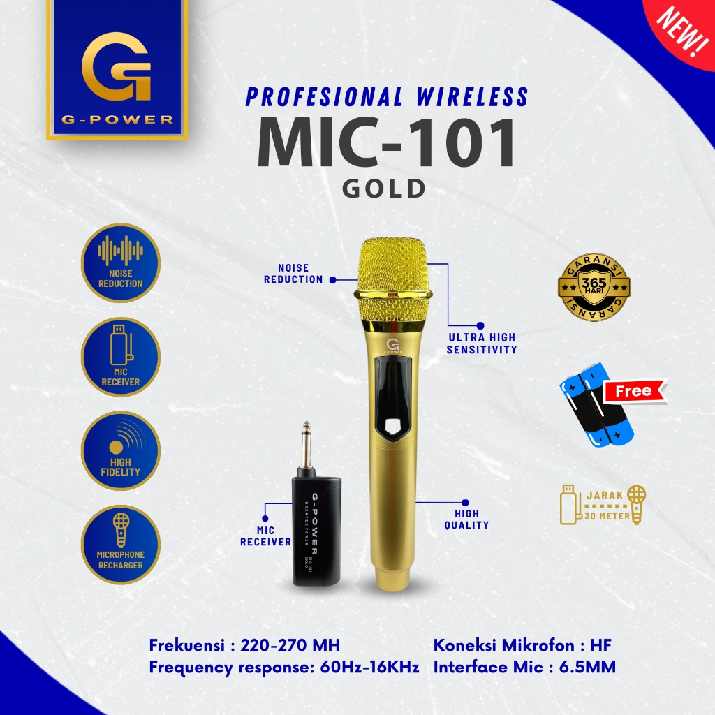 Jual G-POWER Mic Wireless 101 Gold 201 Gold Professional Mic Karaoke ...
