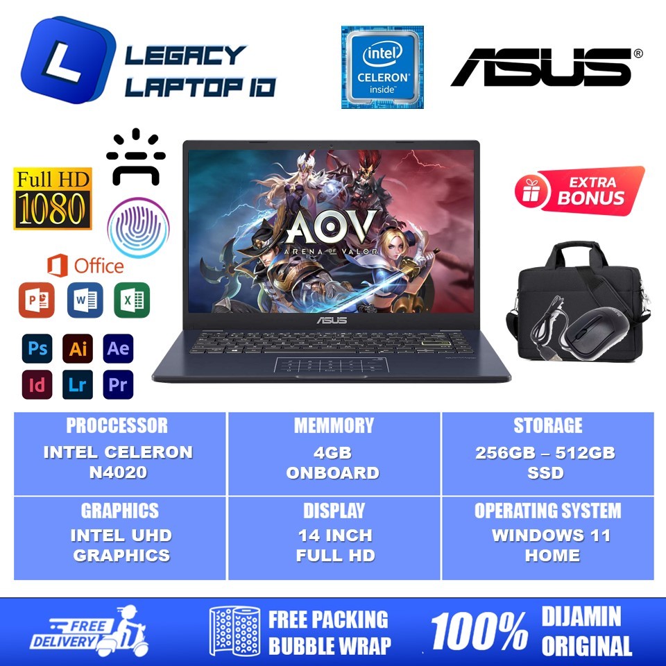 Jual Asus L410MA Intel N4020 Ram 4GB 512GB SSD FHD BackLight Number Pad ...