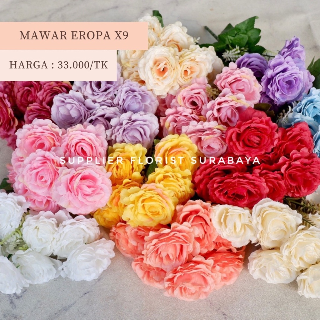 Jual [MAWAR EROPA X9] 9 KEPALA BUNGA PALSU MAWAR ROSE ARTIFICIAL FLOWER ...
