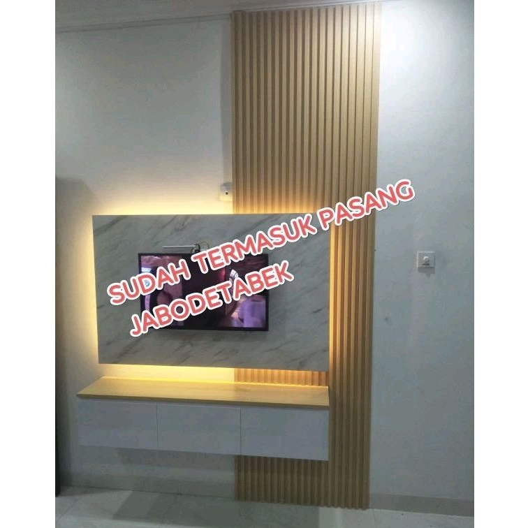 Jual 1 set meja backdrop tv dan wpc kekinian viral include lampu ...