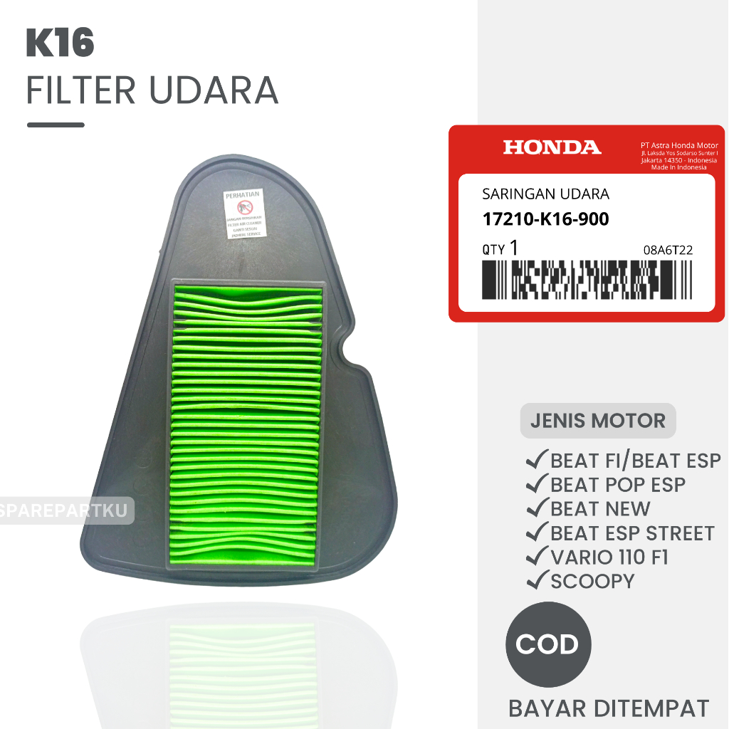 Jual K15 FILTER UDARA BEAT F1, BEAT ESP, BEAT NEW, BEAT POP, BEAT ...