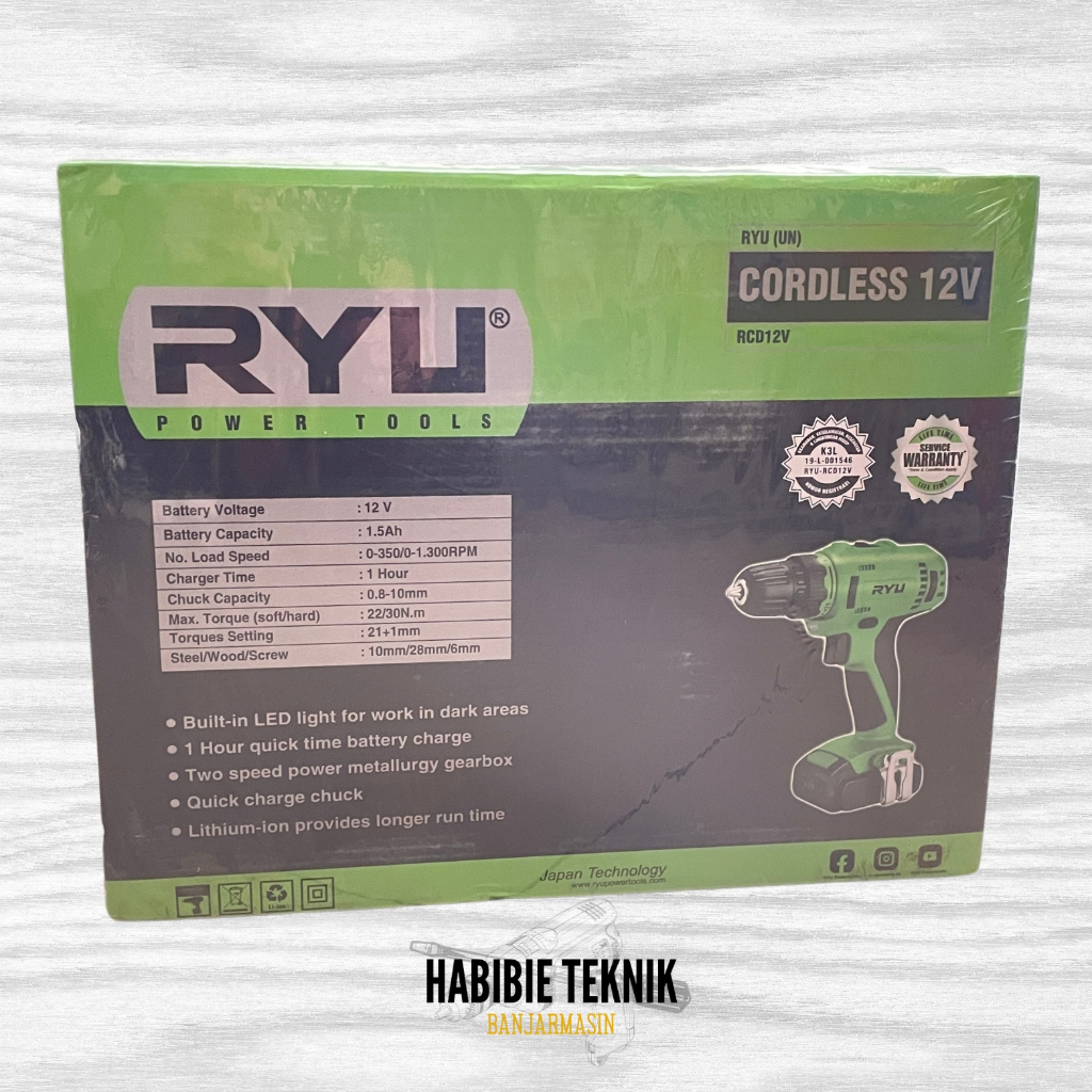 Jual RYU Mesin Bor Tangan Cordless RCD 12V 10 mm / Mesin Bor Baterai ...