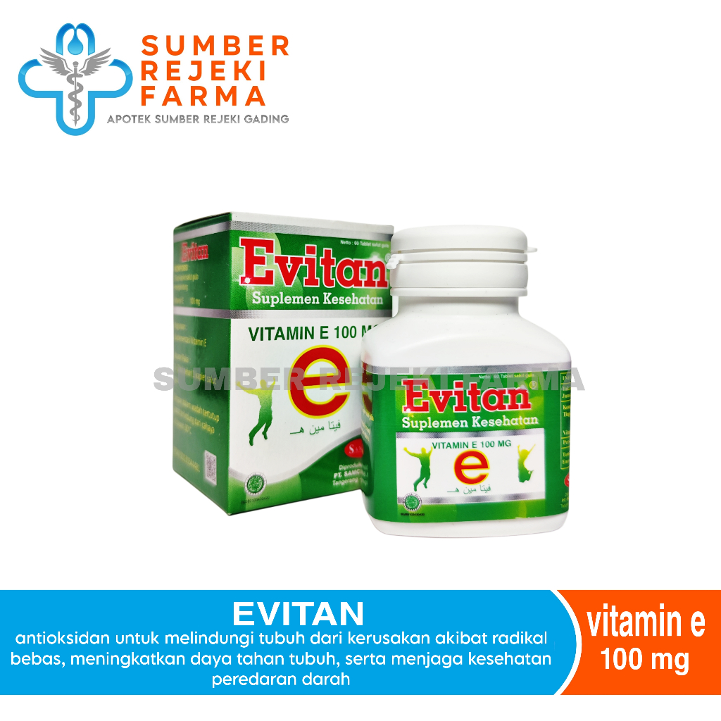Jual Evitan 60 Tablet Vitamin E 100 Mg Vit E 100 Iu Shopee Indonesia