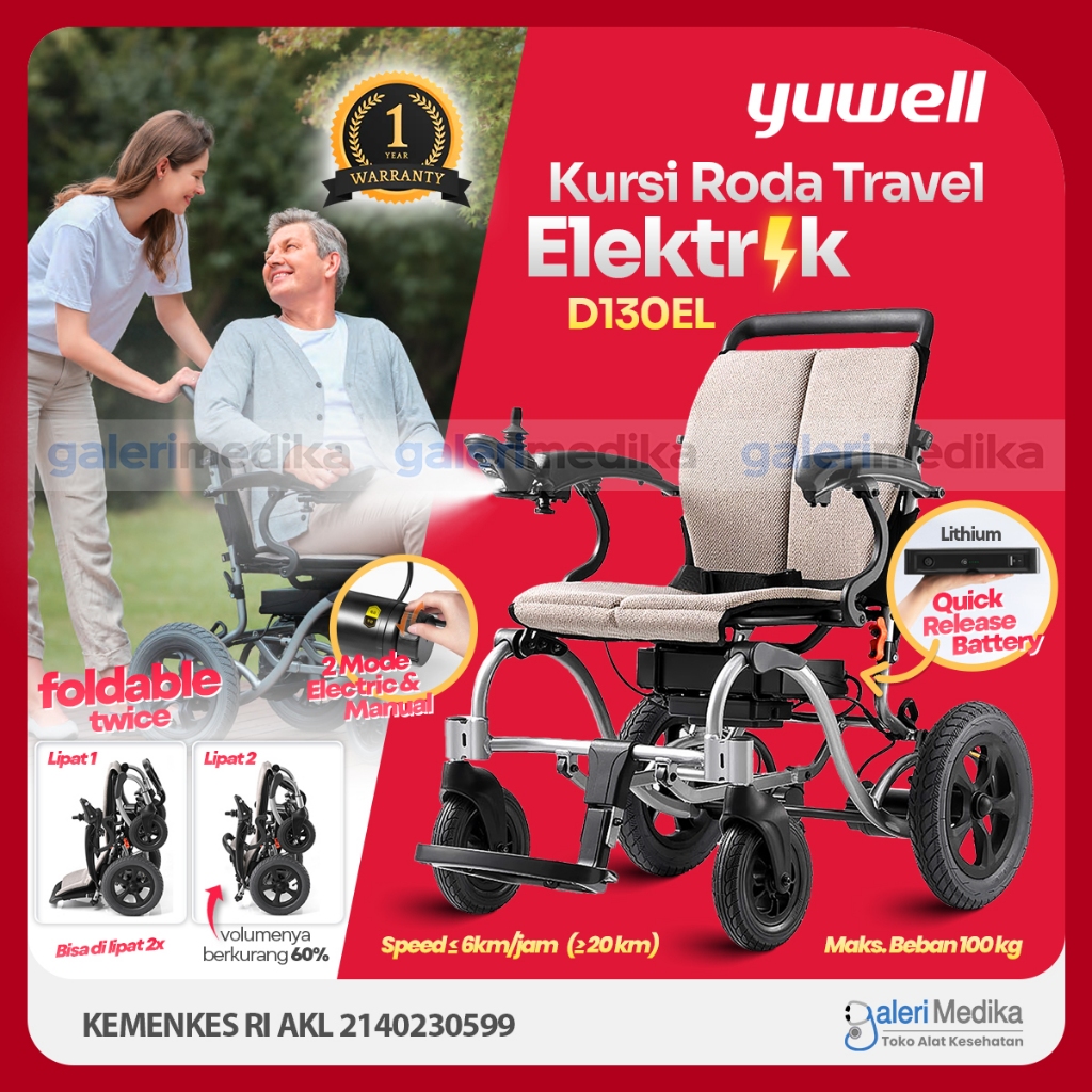 Jual Kursi Roda Portable Elektrik Yuwell D130EL Lithium Battery ...