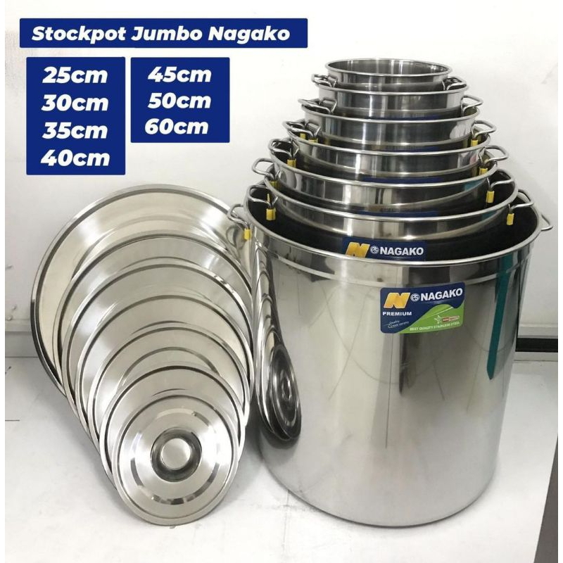 Jual Panci Stock Pot Nagako Jumbo Besar Premium Stainless + Tutup 25cm 35 cm 40 cm 45 cm 50 cm ...
