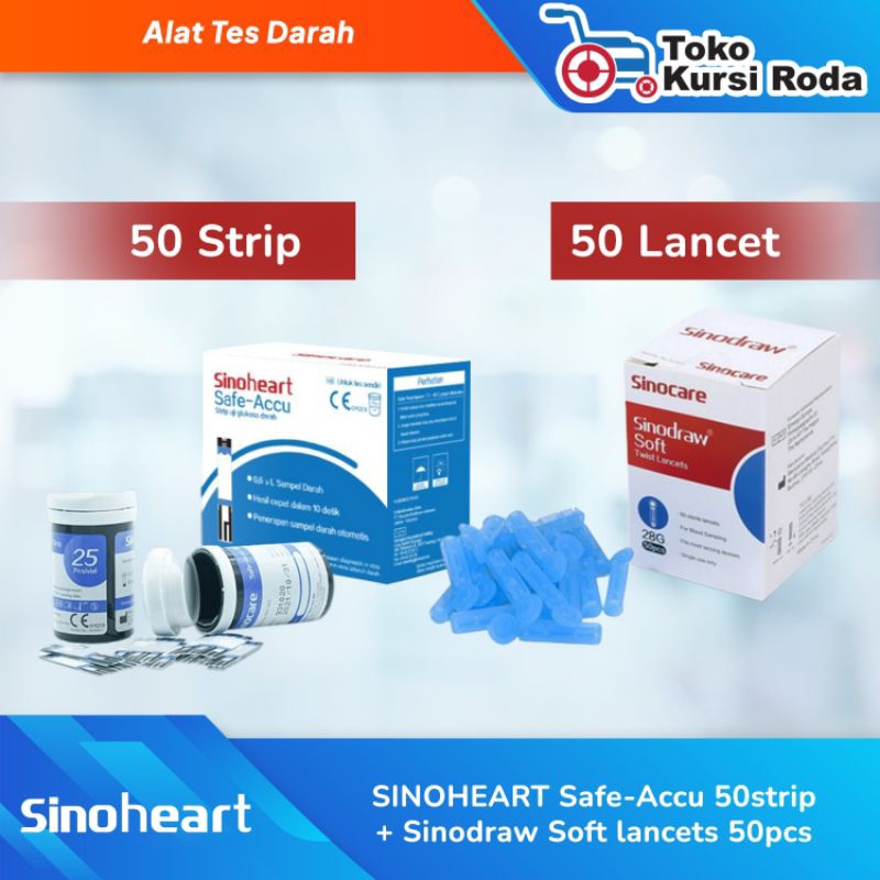 Jual SINOCARE Sinoheart Safe-Accu 50strip + Sinodraw Soft Lancets 50pcs ...