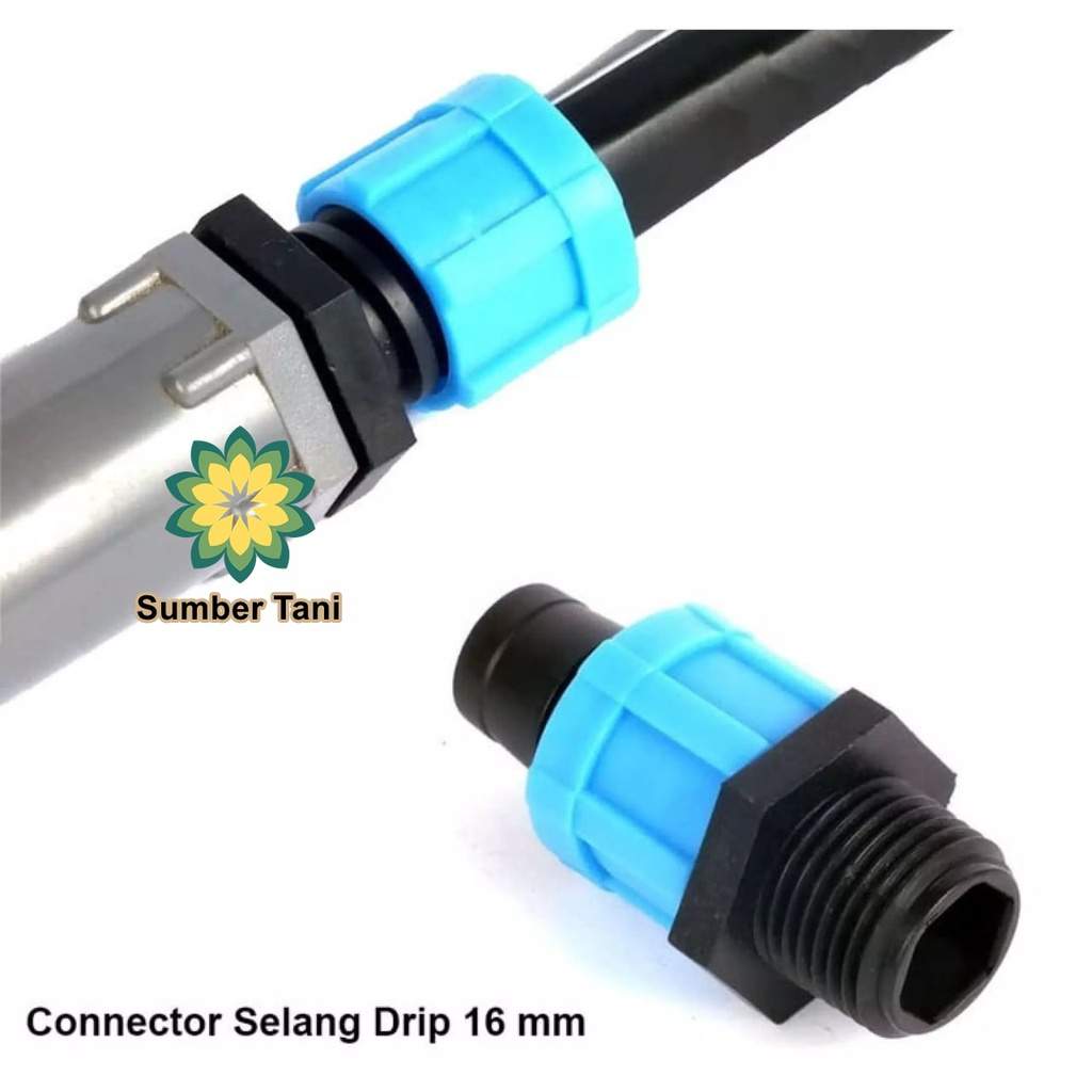 Jual Connector Selang Drip / Tetes drat 1/2" Tetes 16 mm ke drat 0.5 ...