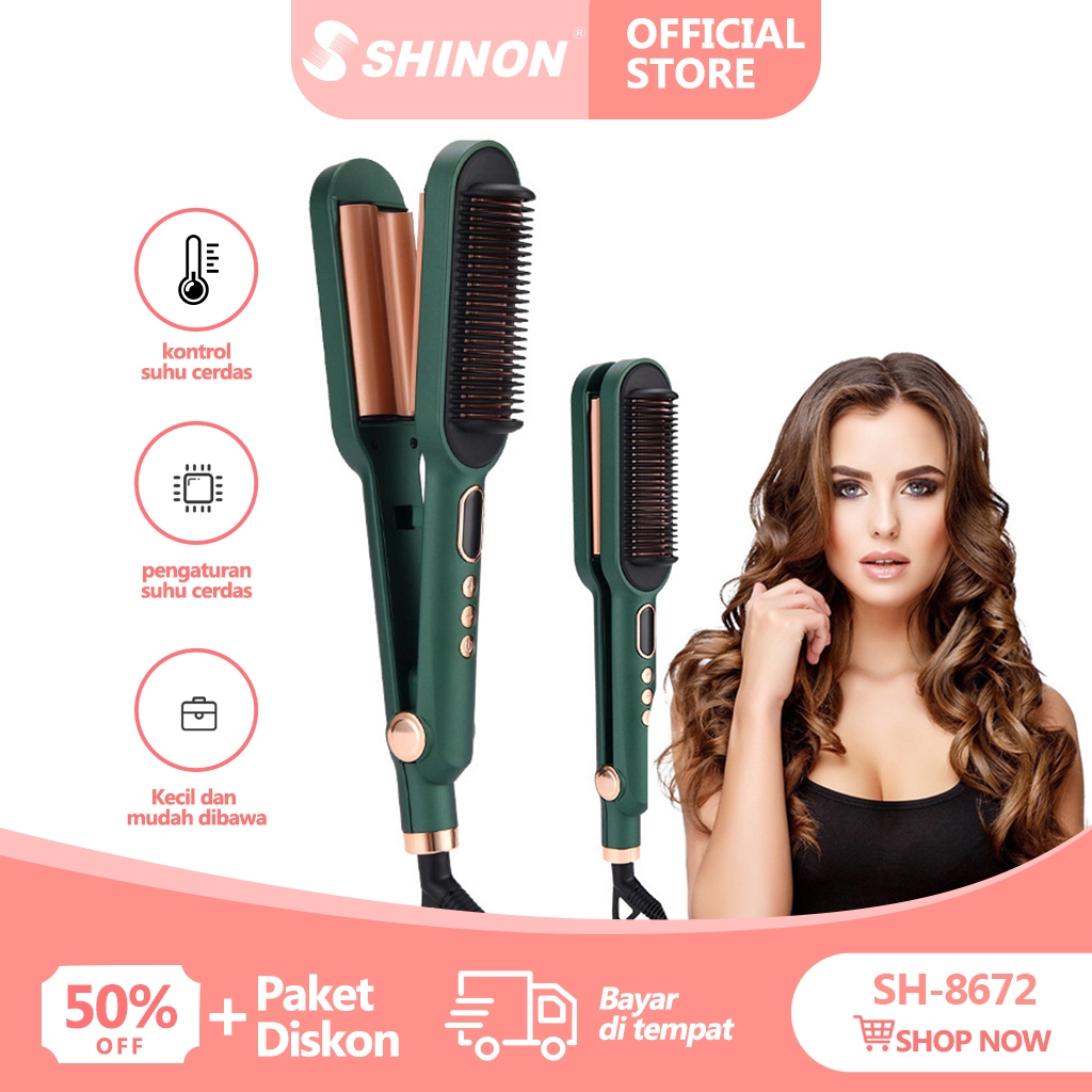 Jual SHINON SH-8672 Catok Sisir Pelurus Rambut Hair Straightener Curler ...