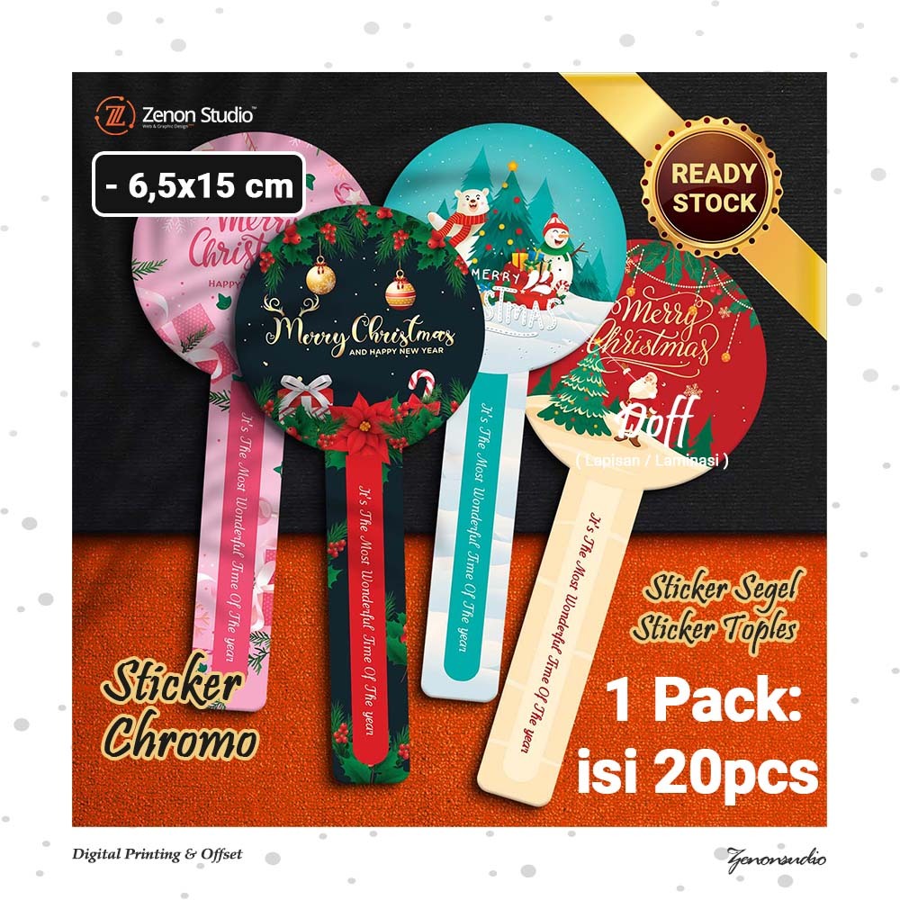 Jual [20pcs] Sticker Toples Natal Christmas Stiker Kue Kering Tabung ...