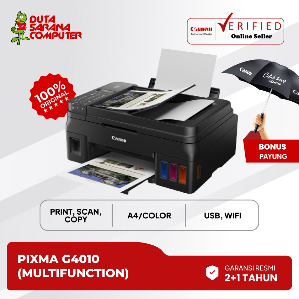 Jual CANON PIXMA G4010 PRINTER PRINT, SCAN, COPY, WIFI, FSXA4 | Shopee ...