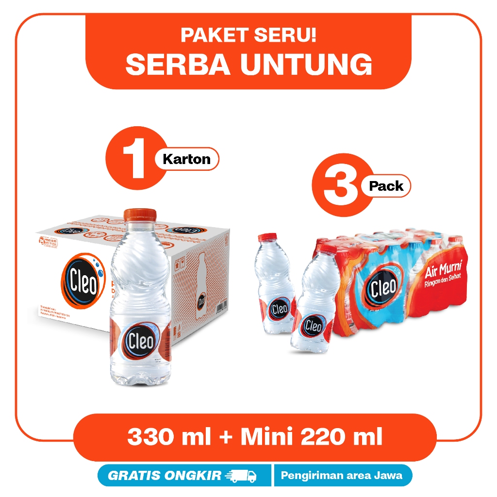 Jual Cleo Air Murni 220ml 3 packs + 330ml 1 karton | Shopee Indonesia