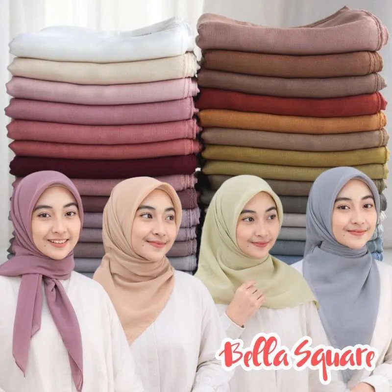 Jual 50+ WARNA Bella Square Polycotton 110 X 110 Jahit Neci Premium Hijab Segi Empat Jilbab ...