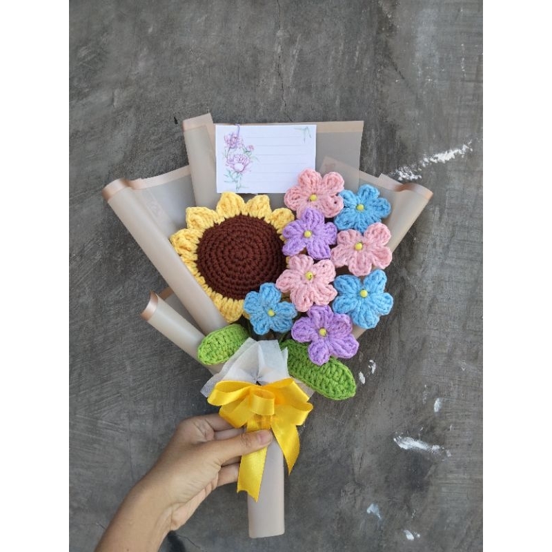 Jual READY BUKET SUNFLOWER + FORGET ME NOT RAJUT /CROCHET FLOWER ...