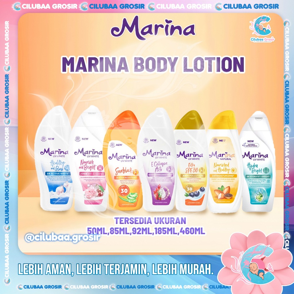 Jual MARINA Hand & Body Lotion UV White 50ml 92ml 185ml 460ml || Marina ...