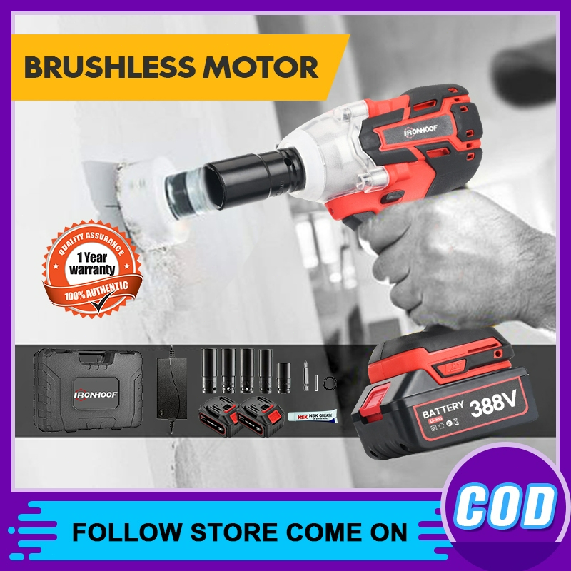 Jual IRONHOOF Impact Wrench Brushless 420N.M Mesin Bor Baterai Impact Baterai 388V | Shopee ...