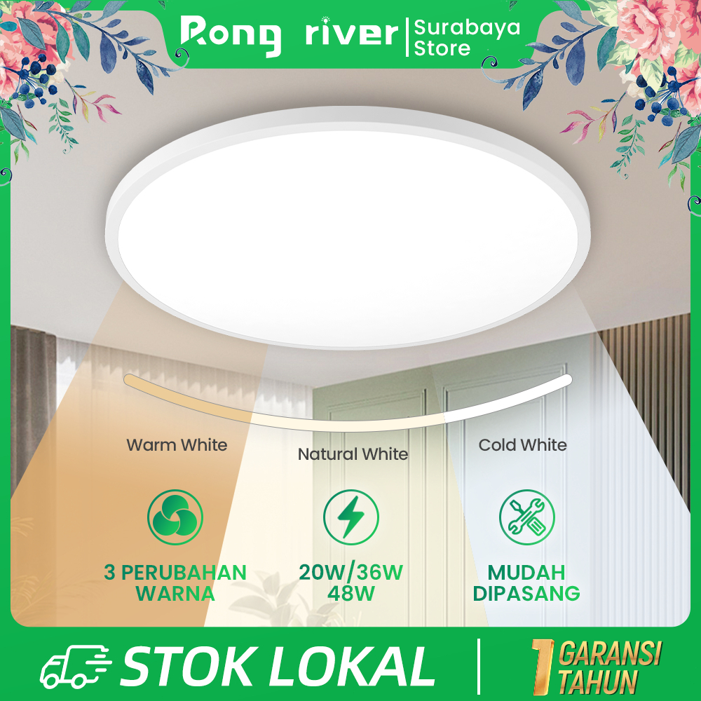 Jual RONG RIVER [Surabaya] Lampu Downlight Plafon 3Warna 48W 36W 20W ...
