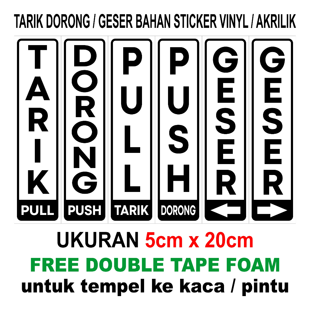 Jual STICKER TARIK DORONG DAN ACRYLIC GESER UKURAN 5CM X 20CM BEBAS ...