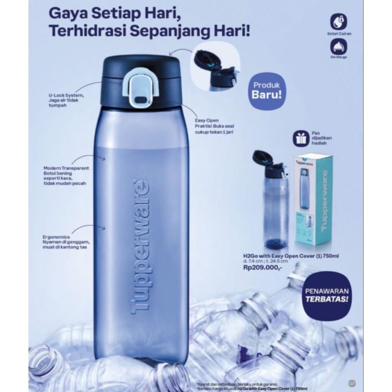 Jual H2GO 750ML WITH EASY OPEN COVER + BOX (NEW MODEL) TUPPERWARE ...