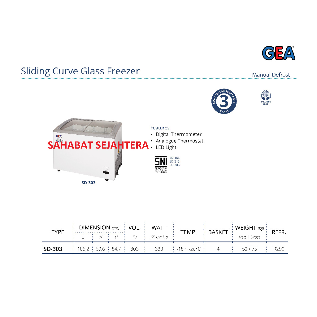 Jual GEA Sliding Curve Glass Freezer 303L SD-303 - Freezer Kaca ...