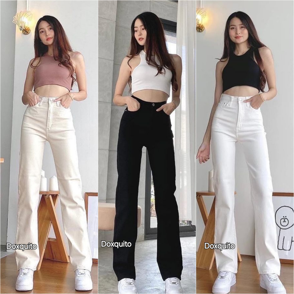 Jual Doxquito - Highwaist Loose Denim Putih Baggy Celana Jeans Wanita ...
