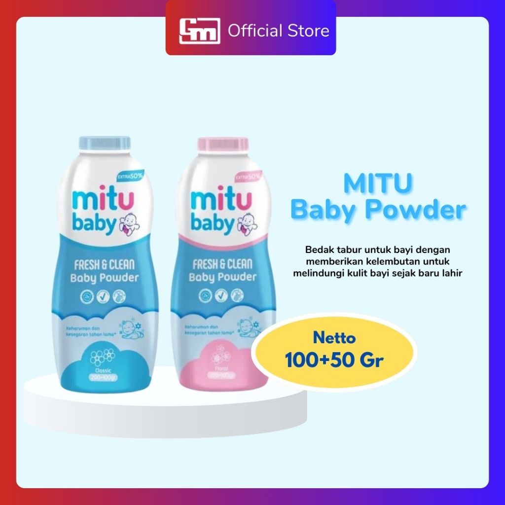 Jual MITU BABY Powder F&C Floral 100gr+50% | Shopee Indonesia