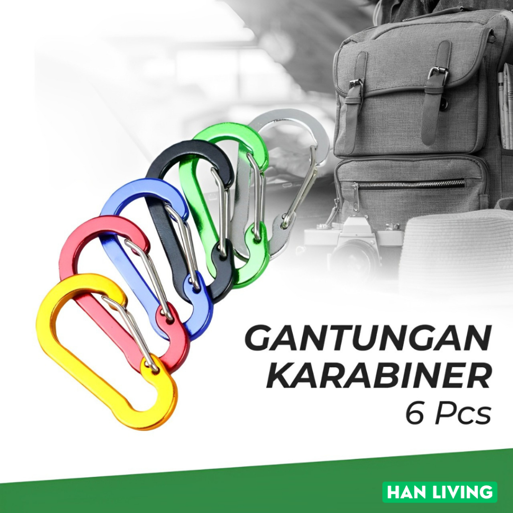 Jual HANLIVING Gantungan Carabiner Aluminium Alloy Snap Clip Lock 6 PCS ...