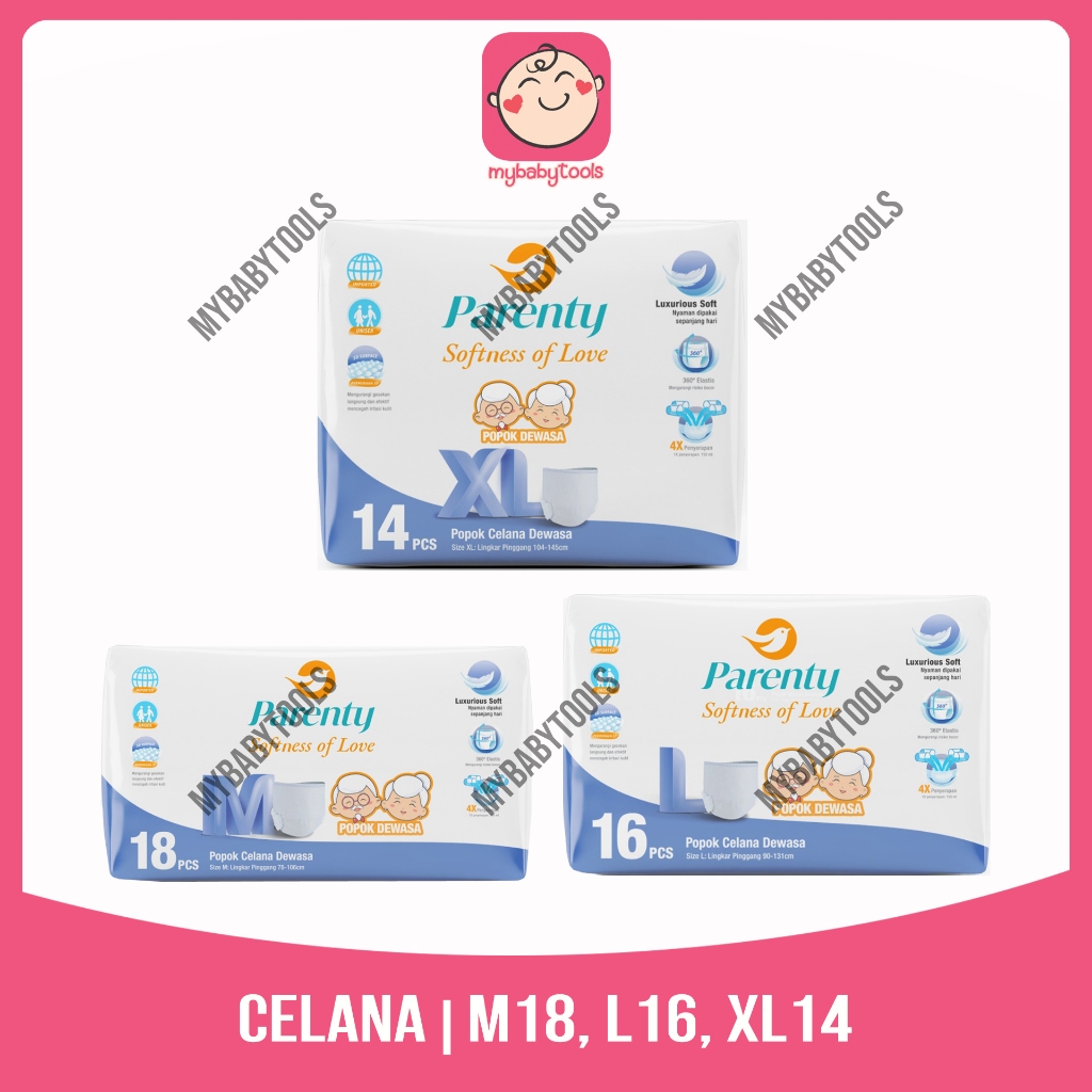 Jual PARENTY ADULT DIAPERS SOFT PANTS M18 M20 L16 XL14 POPOK DEWASA ...