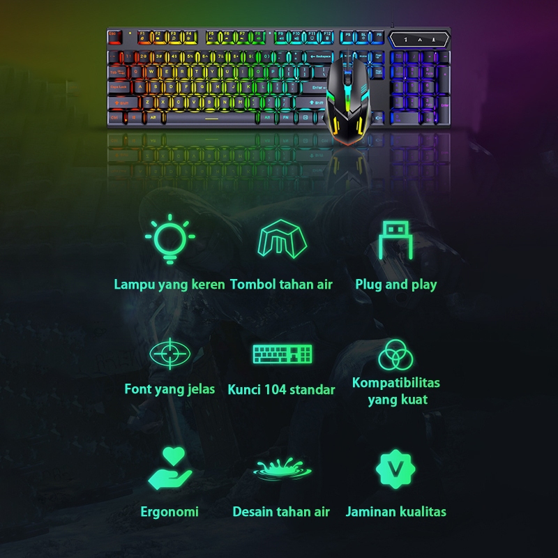 Jual Kombo Keyboard dan Mouse Gaming dengan Lampu RGB Cahaya / Termasuk ...