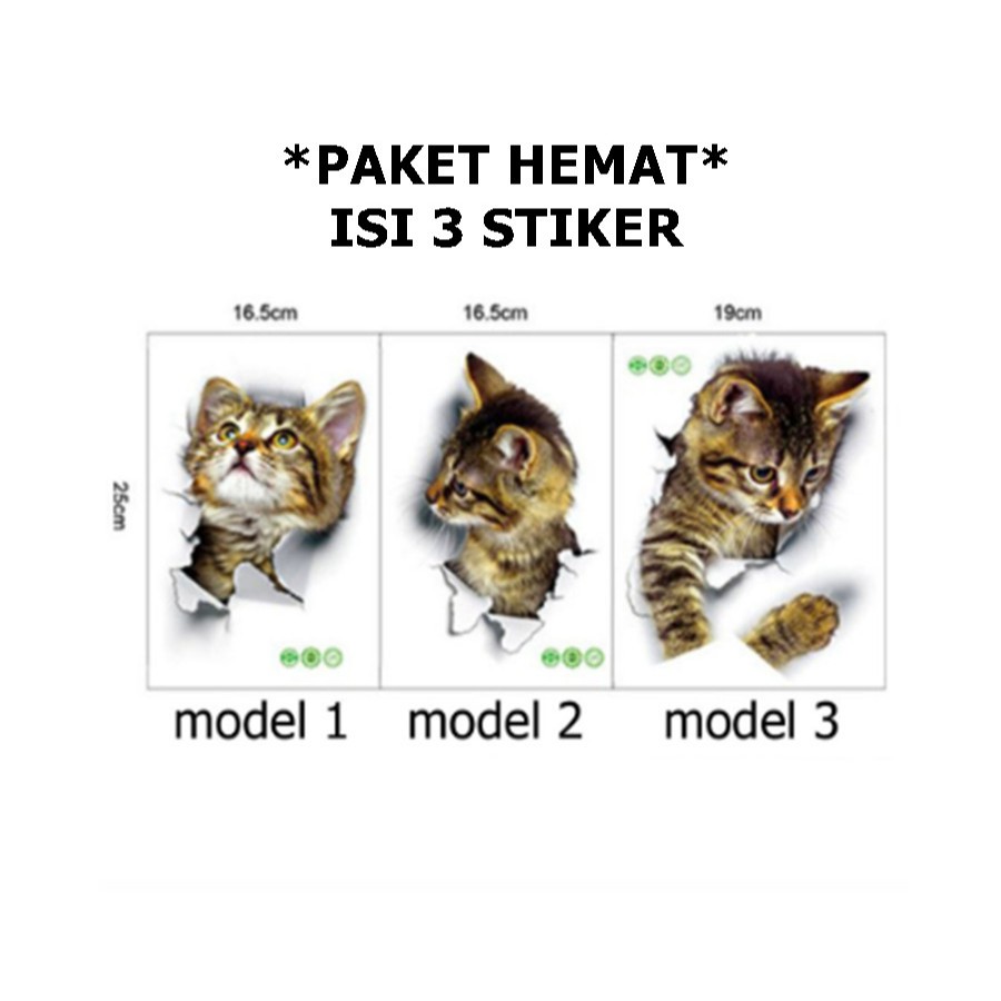 Jual PAKET ISI 3 Stiker Kucing lucu 3D sticker hewan aksesoris dekorasi ...