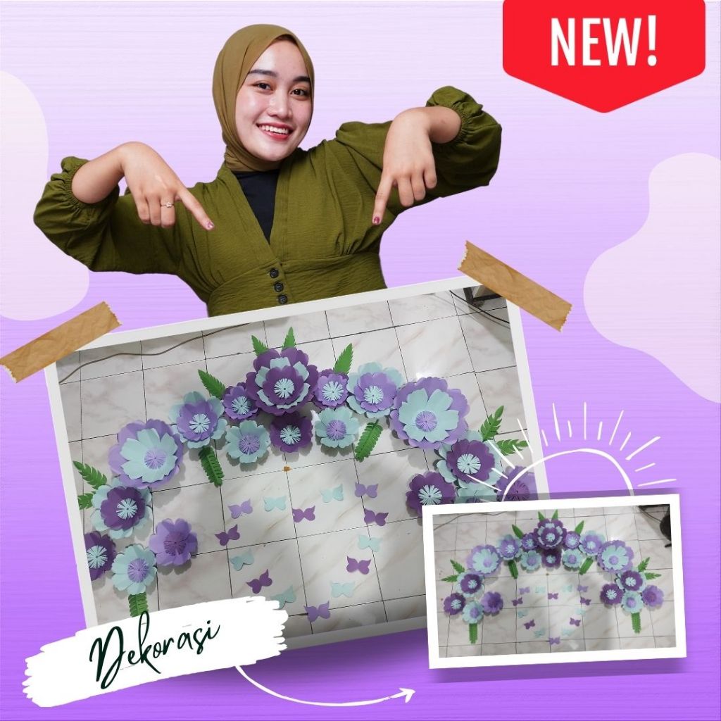 Jual ready paper flower dekorasi tunangan bunga kertas backdrop lamaran ...