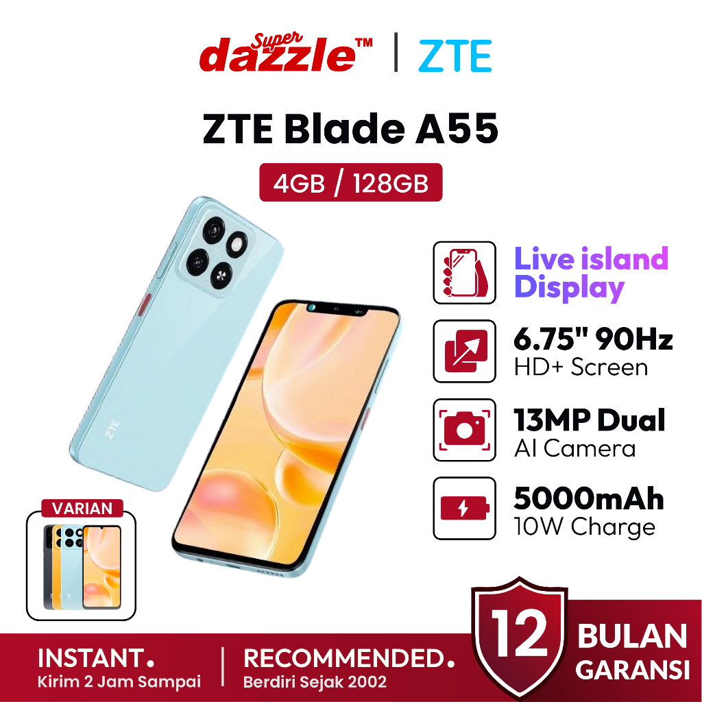 Jual HP ZTE Blade A55 4/128 GB Original 100% Garansi Resmi 12 Bulan ZTE ...